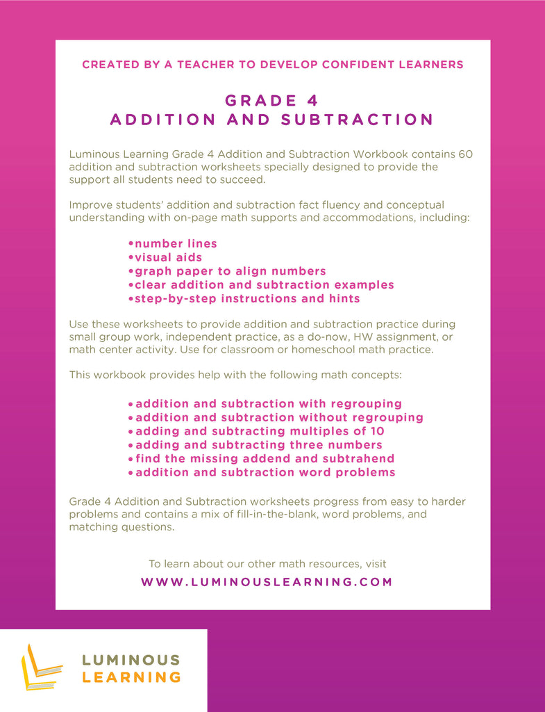 Grade 4 Addition and Subtraction Workbook