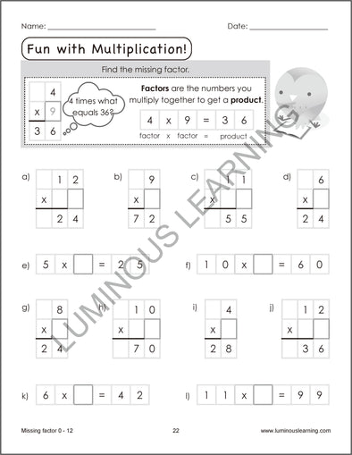 Grade 3 Multiplication and Division Workbook