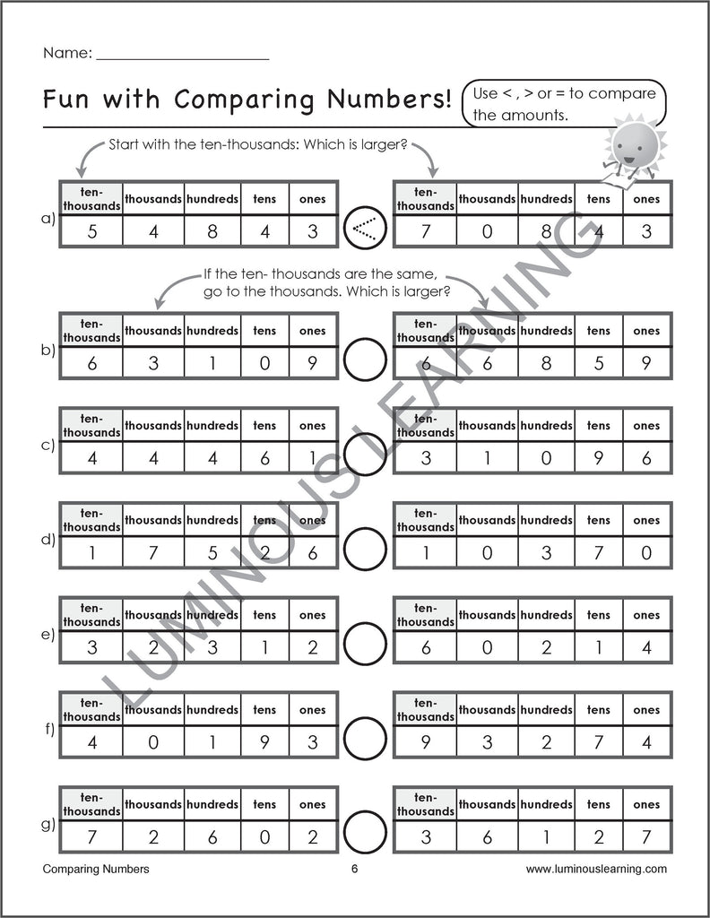 Number Sense & Place Value Worksheets - Special Ed - Grade 4