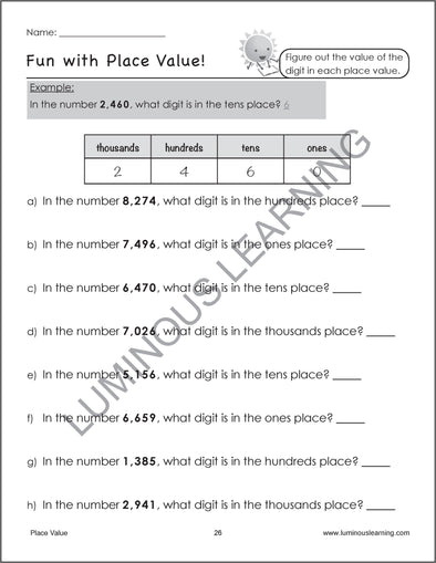 Number Sense & Place Value Worksheets - Special Ed - Grade 4
