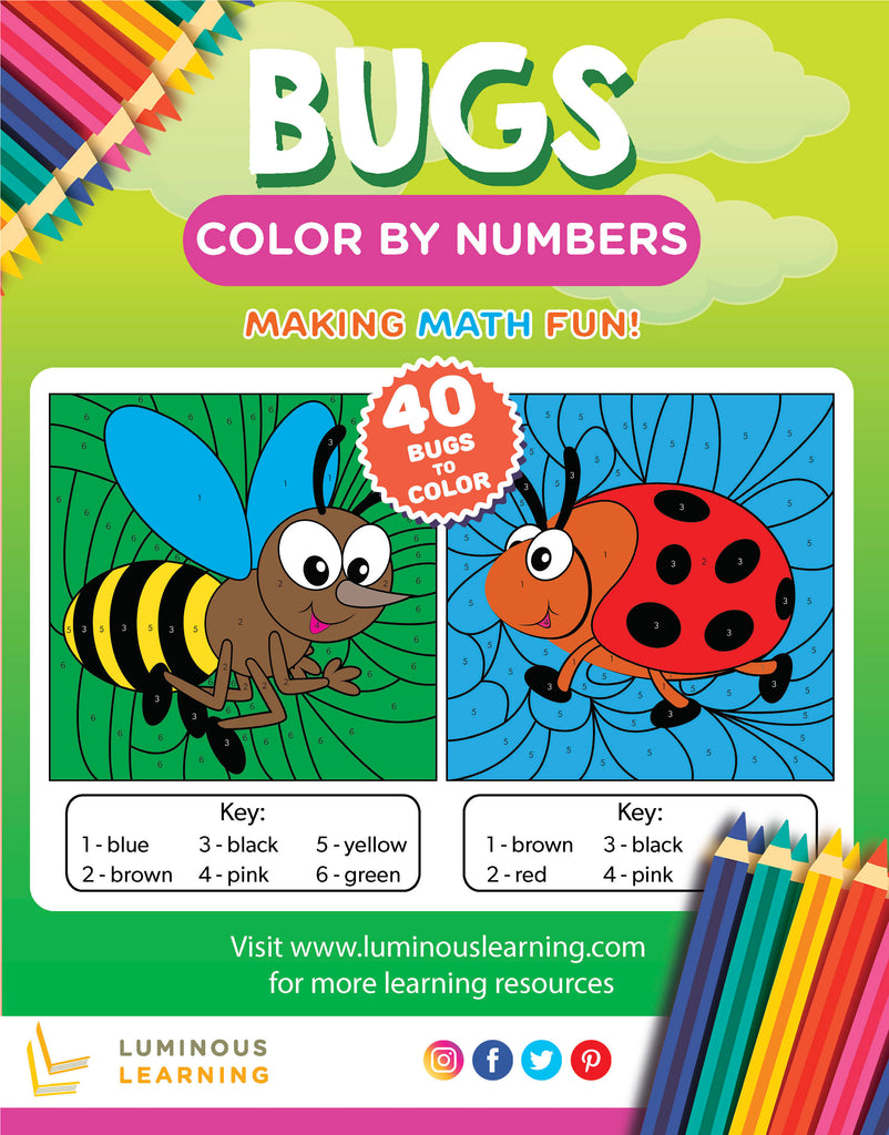 Color By Numbers - Bugs - Math Activity Book For Kids