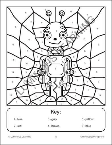 Color By Numbers - Robots - Math Activity Book For Kids
