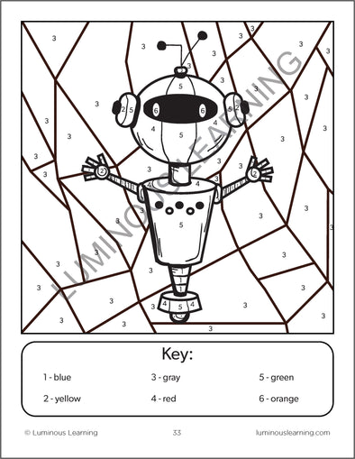Color By Numbers - Robots - Math Activity Book For Kids